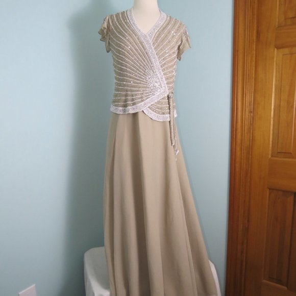 J Kara | Dresses | J Kara Taupe Beaded Bodice Formal Dress Mother Of ...
